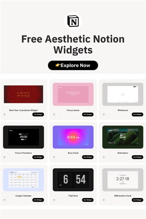 Free Aesthetic Widgets For Notion Calendar Widget Study Timer Notions