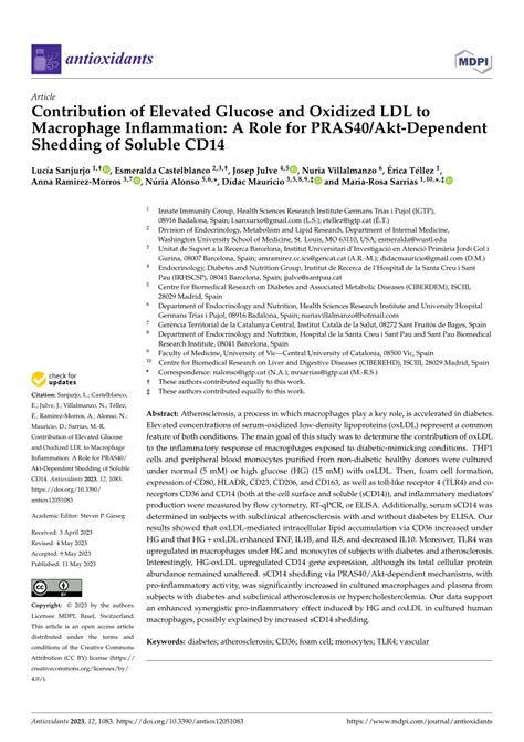 PDF Contribution Of Elevated Glucose And Oxidized LDL To Macrophage Inflammation A Role For