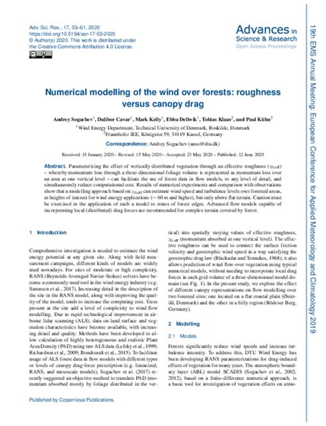 Pdf Numerical Modelling Of The Wind Over Forests Roughness Versus