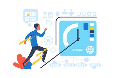 사무실 노동자 공황 빨리 실행 만화 남자 마감일 및 작업 문제 또는 생산성 향상 시간 관리 및 조직 비즈니스 프로세스 벡터 퀵 워커 개념 개념에 대한 스톡 벡터 아트 및