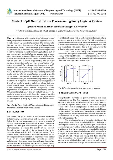 Pdf Irjet Control Of Ph Neutralization Process Using Fuzzy Logic A Review