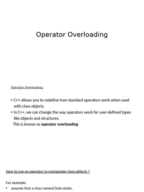 Operator Overloading Pdf C Method Computer Programming