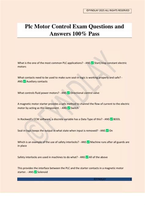 Plc Motor Control Exam Questions And Answers 100 Pass Plc Stuvia Us