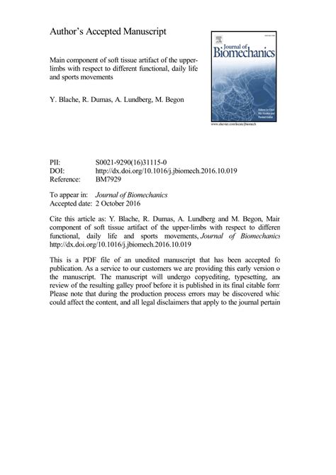 Pdf Main Component Of Soft Tissue Artifact Of The Upper Limbs With Respect To Different