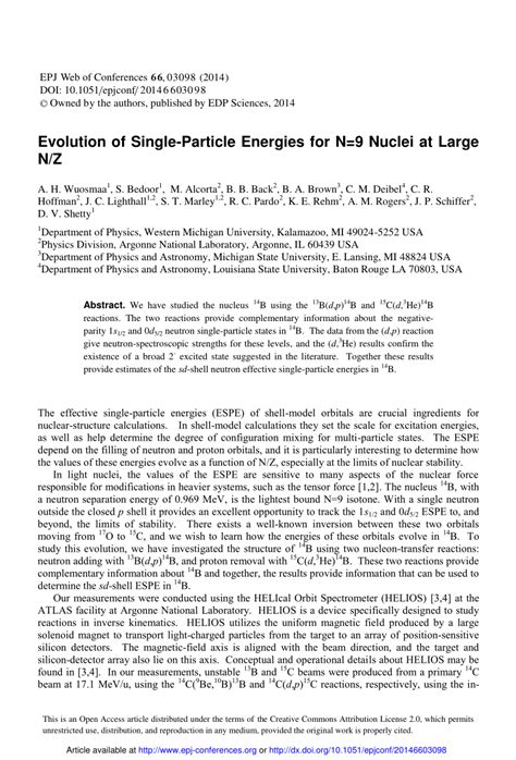 Pdf Evolution Of Single Particle Energies For N 9 Nuclei At Large N Z