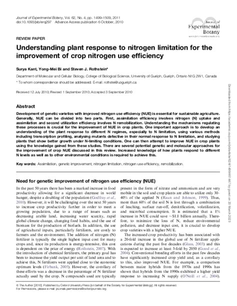 (PDF) Understanding plant response to nitrogen limitation for the improvement of crop nitrogen ...
