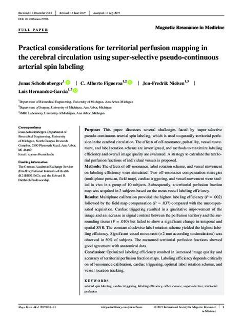 Pdf Practical Considerations For Territorial Perfusion Mapping In The Cerebral Circulation