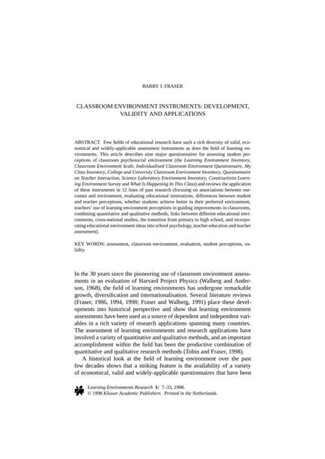 Pdf Classroom Environment Instruments Development Validity And Applications Dokumentips