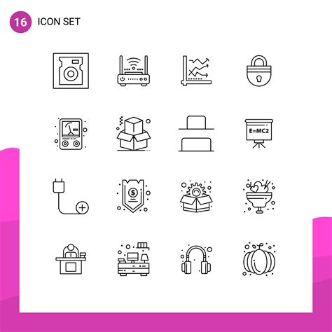 Set Of 16 Vector Outlines On Grid For Security Secure Graph Lock Chart