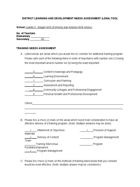 Learning And Development Needs Assessment Tool Pdf