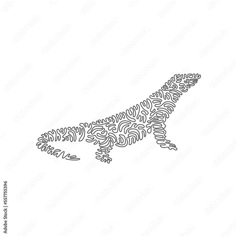Single One Line Drawing Of Creepy Komodo Dragon Abstract Art