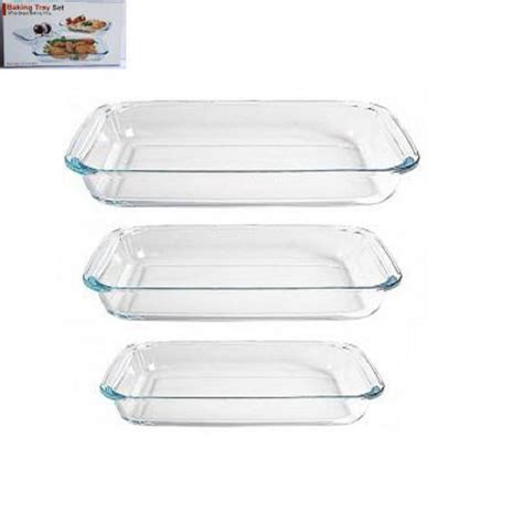 3 Piece Rectangle Glass Baking Dish Set Inside Outside Finish Smooth