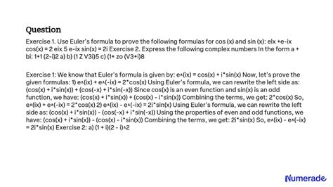 Solved Exercise 1 Use Eulers Formula To Prove The Following Formulas