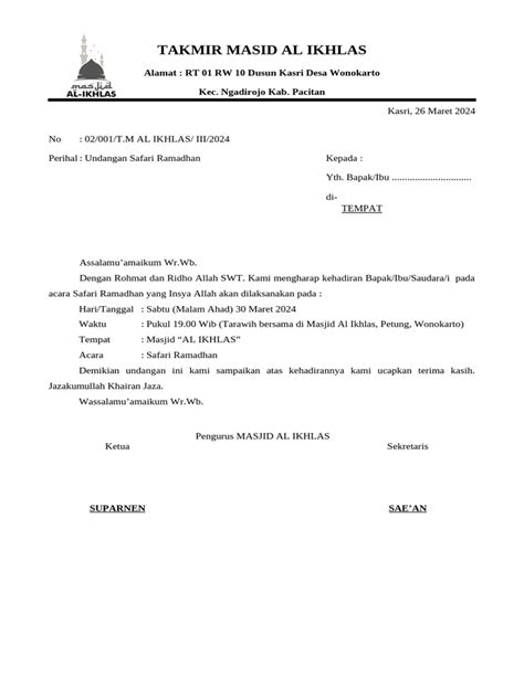 Undangan Masid Al Ikhlas Pdf
