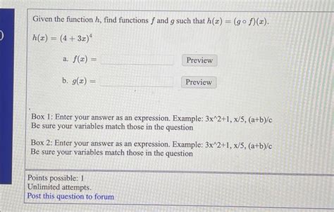 Solved Given The Function H Find Functions F And G Such Chegg