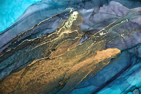 알코올 잉크 기술의 고급 추상적 배경 인디고 블루 골드 액체 페인팅 흩어져 아크릴 방울과 소용돌이 얼룩 인쇄 재료 0명에 대한 스톡 사진 및 기타 이미지 Istock