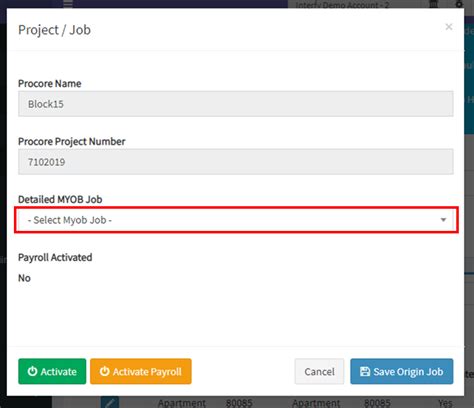 how to map to an existing project in onecore myob interfy help