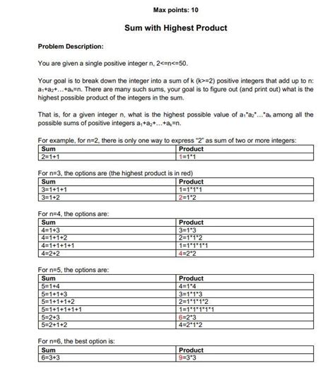 Solved Max Points 10 Sum With Highest Product Problem Chegg Com