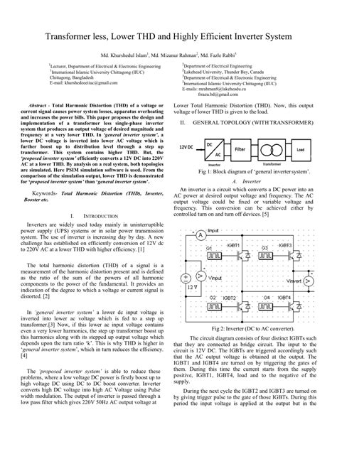 Pdf Transformer Less Lower Thd And Highly Efficient Inverter System