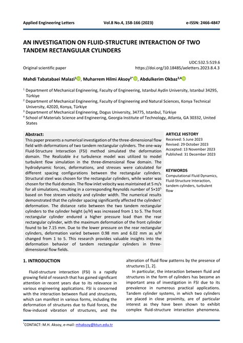 Pdf An Investigation On Fluid Structure Interaction Of Two Tandem
