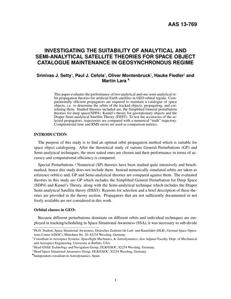Pdf Investigating The Suitability Of Analytical And Semi Analytical Satellite Theories For