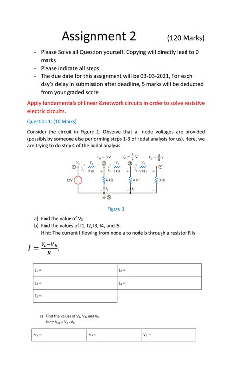 Assignment Linear Circuit Analysis Assignment Marks Please Solve All Question Yourself