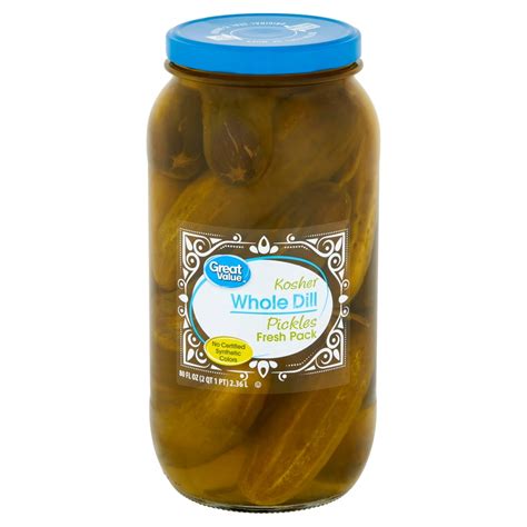 Great Value Kosher Whole Dill Pickles Fresh Pack 80 Fl Oz Walmart
