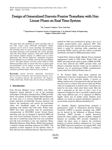 Pdf Design Of Generalized Discrete Fourier Transform With Non Linear