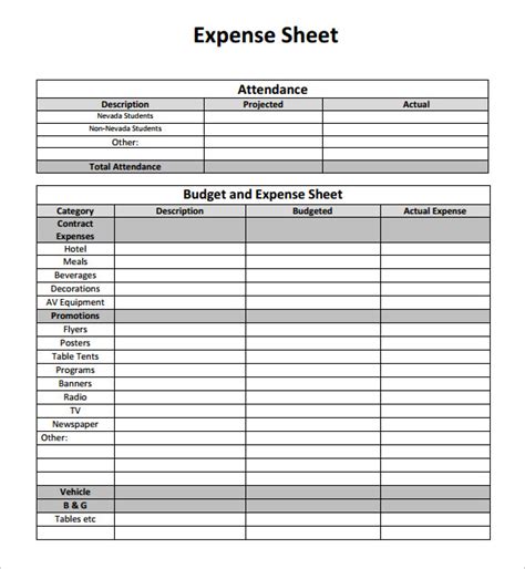 Free 13 Sample Expense Sheet Templates In Pdf