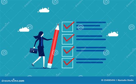 Finished Checklist Businesswoman Holding A Pencil To Mark A Task Check