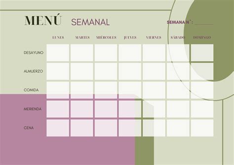 Plantilla De Menú Semanal En Excel