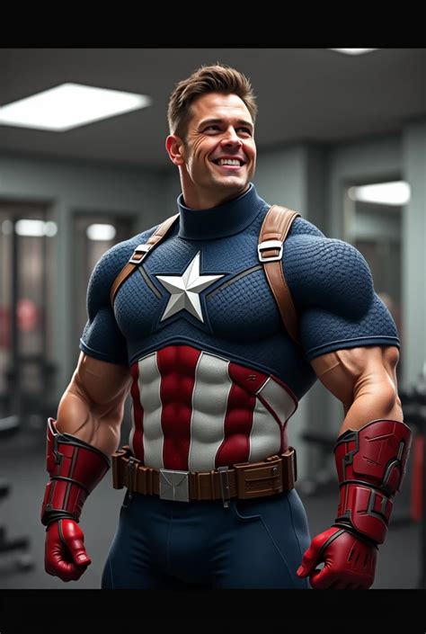 A Muscular Captain America In Captain America Costume Having A Smile In