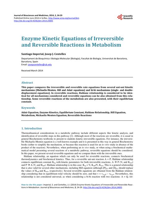 Pdf Enzyme Kinetic Equations Of Irreversible And Reversible Reactions