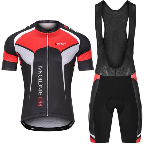 Lixada Mens Short Sleeve Cycling Jersey Padded Bib Short Set Breathable