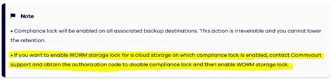 v11 32 enable worm storage lock failed while compliance lock already