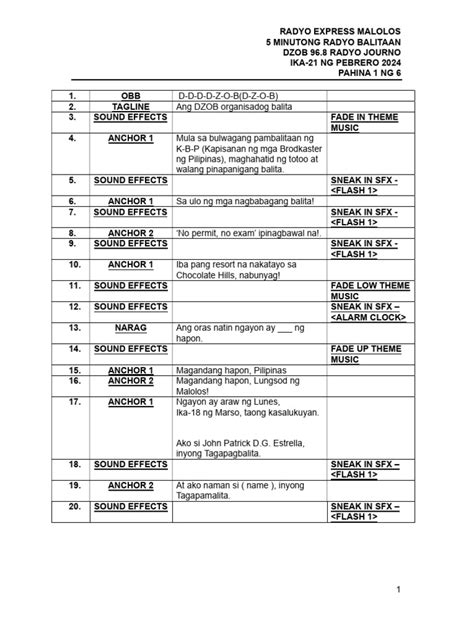 Radio Broadcast Script Pdf