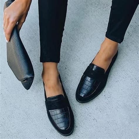 Black Casual Slip On Flats Penny Loafers For Women Comfortable Suede