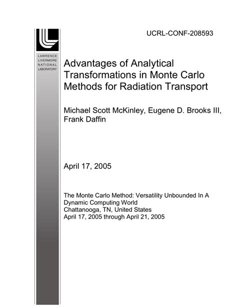 Pdf Advantages Of Analytical Transformations In Monte Carlo Methods For Radiation Transport
