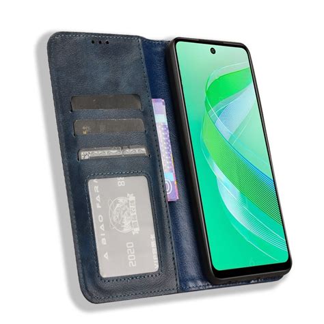 For Infinix Smart X Magnetic Buckle Retro Texture Leather Phone Case Blue Alexnld Com