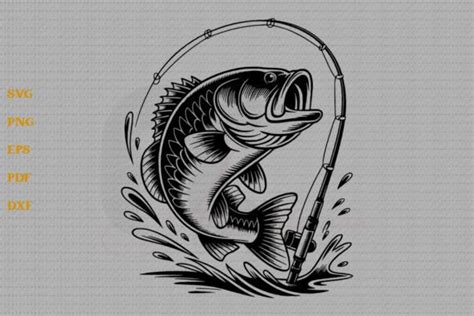 Bass Fishing Svg Fishing Rod Hook Svg Graphic By Craftabledesign