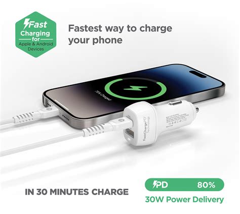 Powerpeak Dual Port Fast Charge Pd Car Charger W Usb C A White Pp Dvpcpd Wt