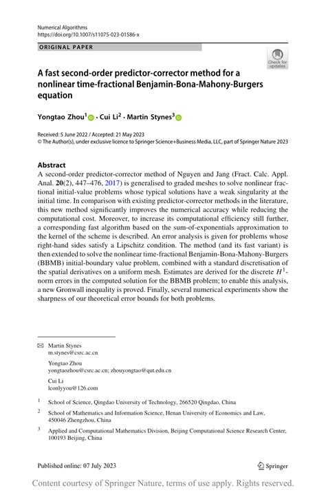 A Fast Second Order Predictor Corrector Method For A Nonlinear Time Fractional Benjamin Bona