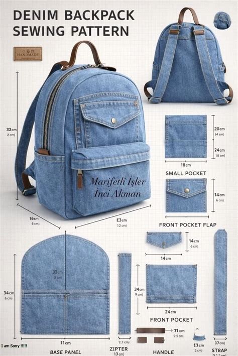 Denim Backpack Sewing Pattern Pdf Diy Jeans Backpack Bag School