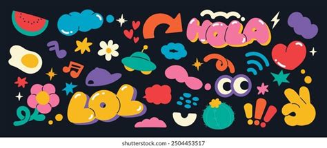 Set Funky Groovy Element Vector Collection Stock Vector Royalty Free 2504453545 Shutterstock