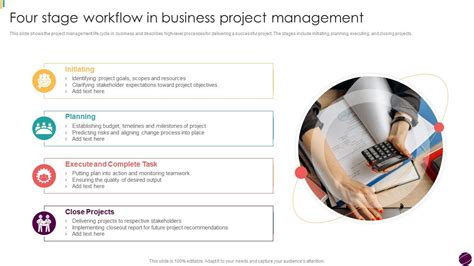 Four Stage Workflow In Business Project Management Ppt Slide