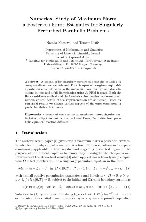 PDF Numerical Study Of Maximum Norm A Posteriori Error Estimates For Singularly Perturbed