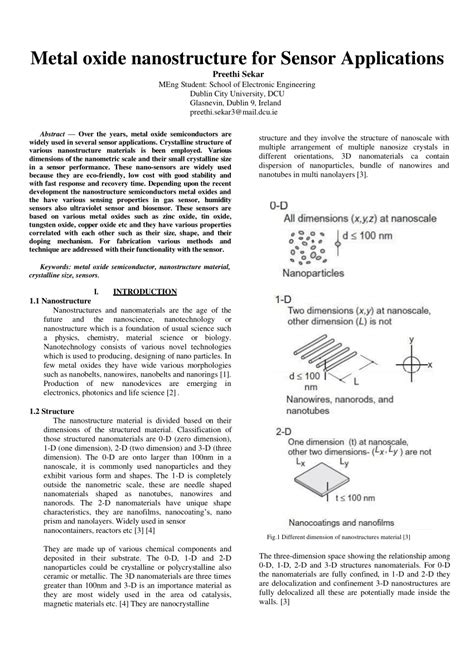 Pdf Metal Oxide Nanostructure For Sensor Applications
