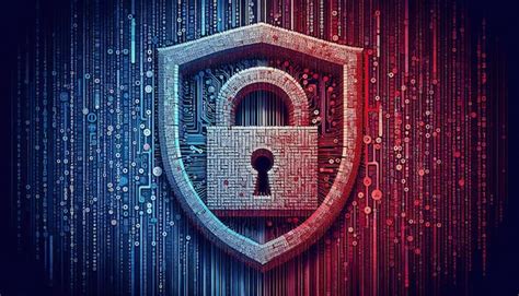 Padlock Shield With Binary Code In Bluered Tones Concept Of Cyber Security Premium Ai