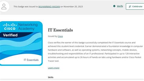 Itessentials Cisconetworkingacademy Milestoneachievement Informationtechnology