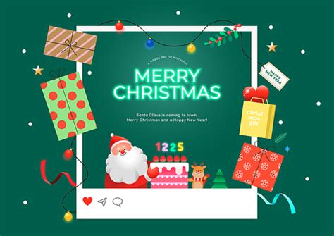폴라로이드 프레임 주위에 꾸며진 선물과 크리스마스 오너먼트와 케이크를 준비한 산타 할아버지와 루돌프 유토이미지 상세페이지 베이직샵 22797782